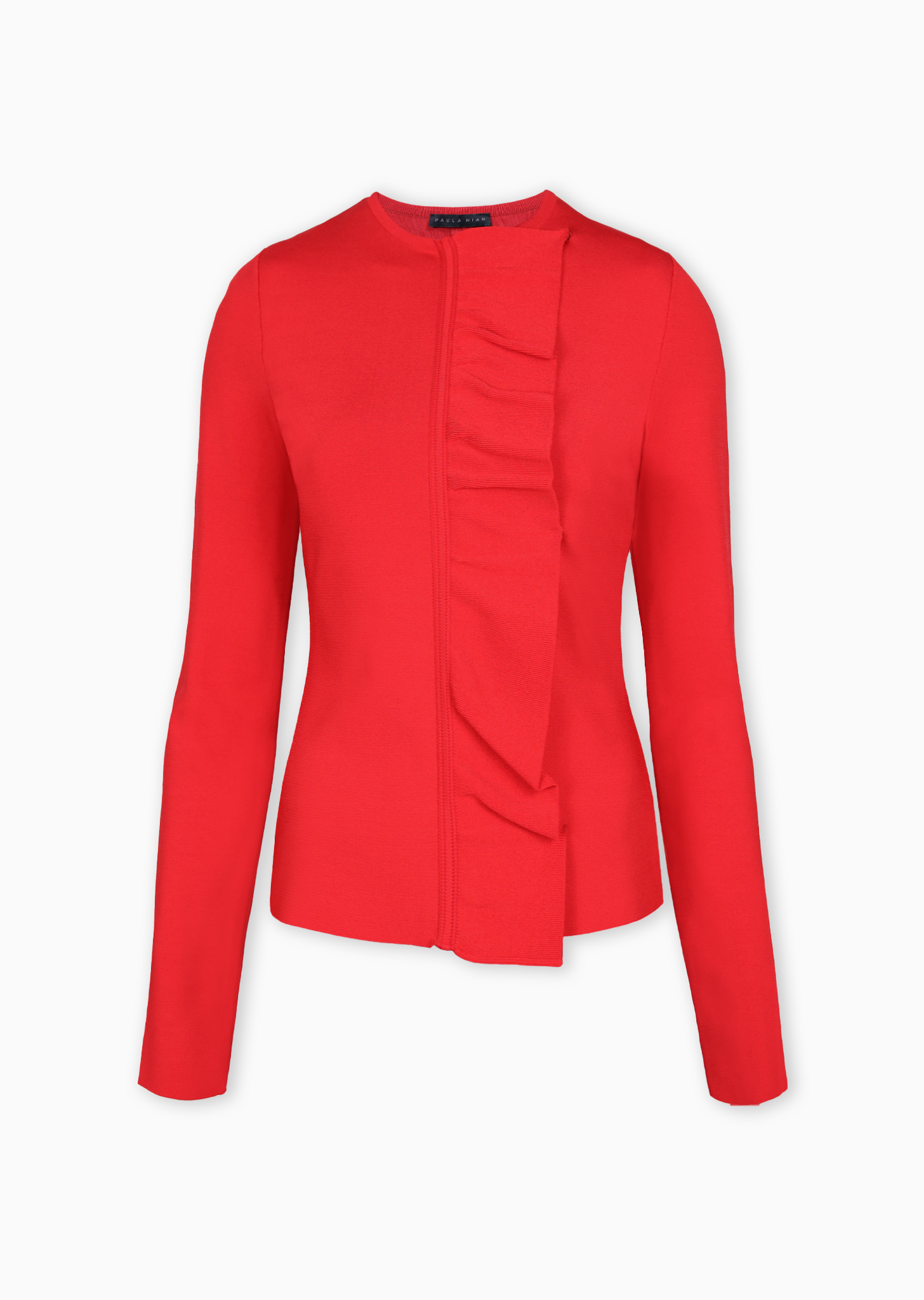Knitted, Ruffle Front, Soft Viscose Geranium Red Jacket
